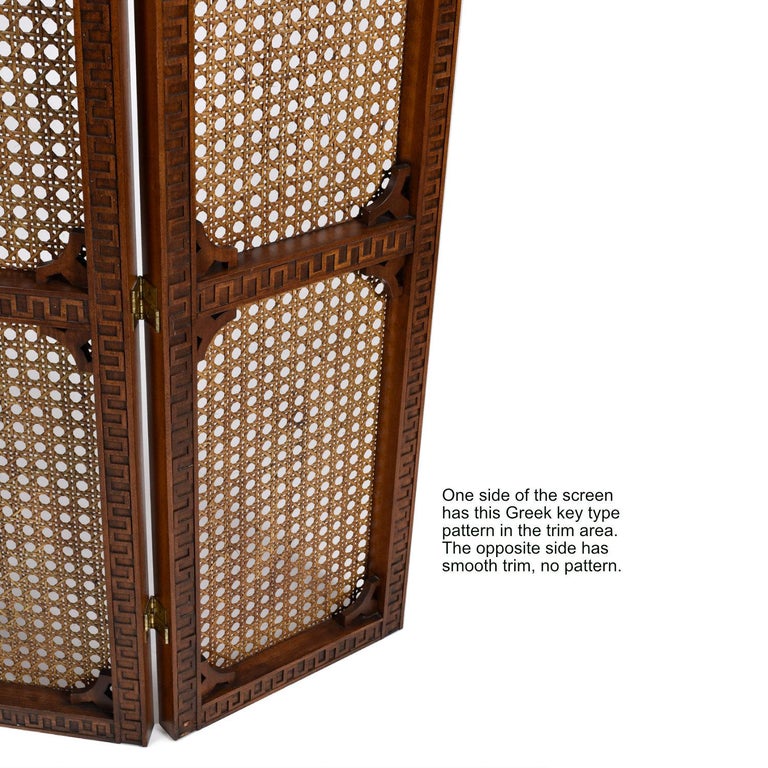 Three-Panel Caned 1970s Room Divider Reversible Double-Hinged Folding ...
