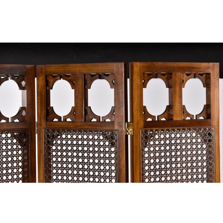 Three-Panel Caned 1970s Room Divider Reversible Double-Hinged Folding ...