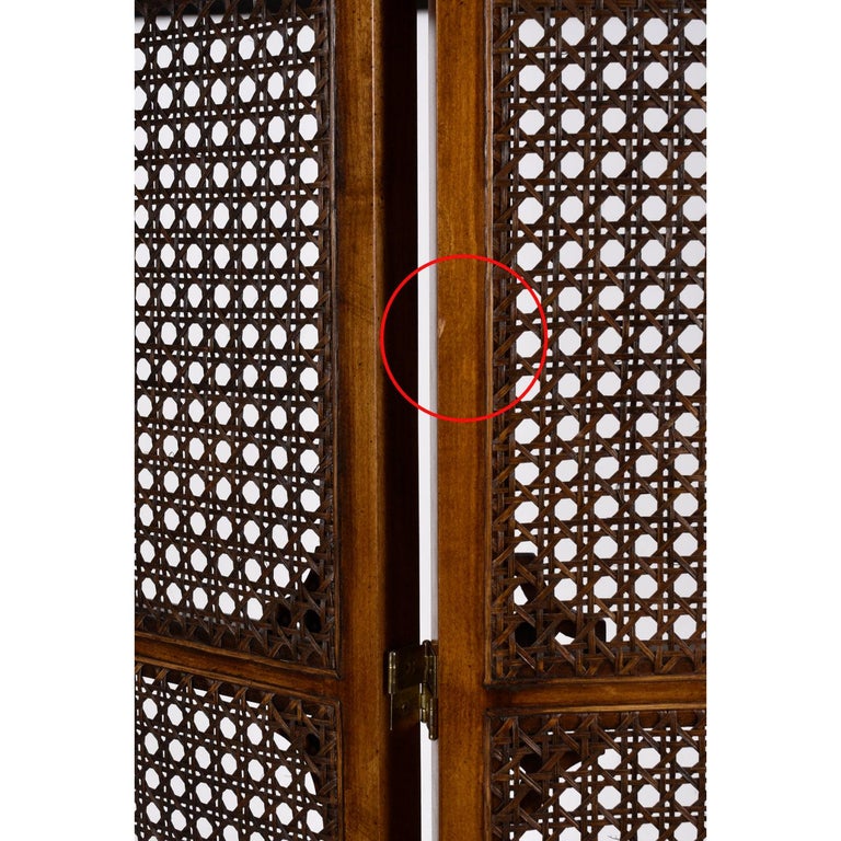 Three-Panel Caned 1970s Room Divider Reversible Double-Hinged Folding ...