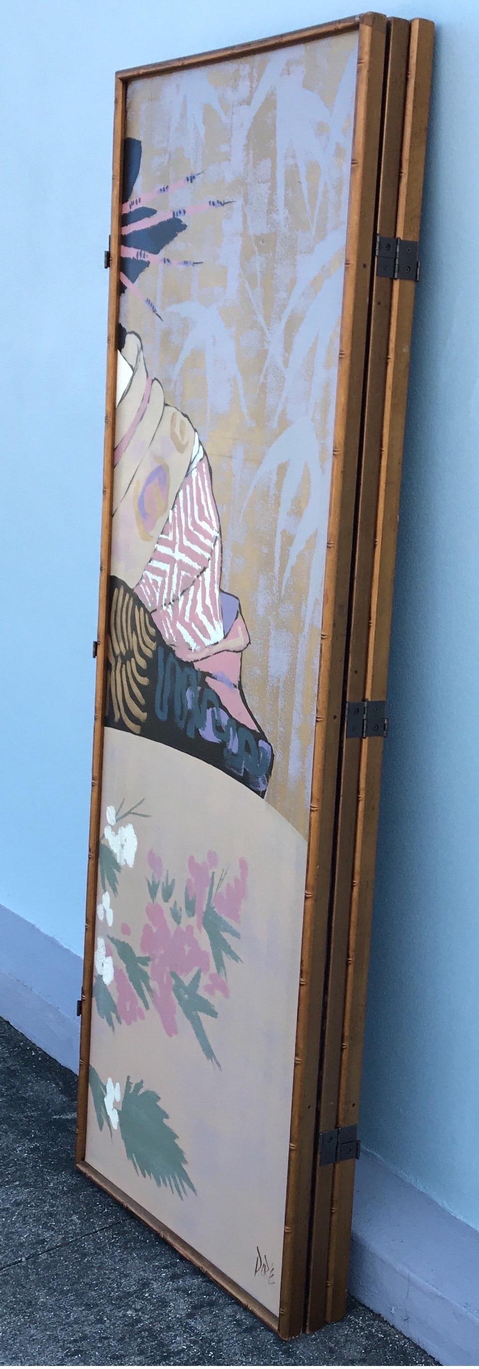 Three-Panel Painted Japanese Screen at 1stDibs | japanese panel ...