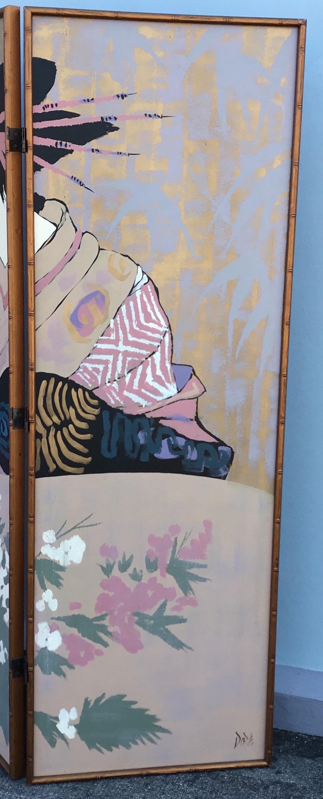 Three-Panel Painted Japanese Screen at 1stDibs | japanese panel ...