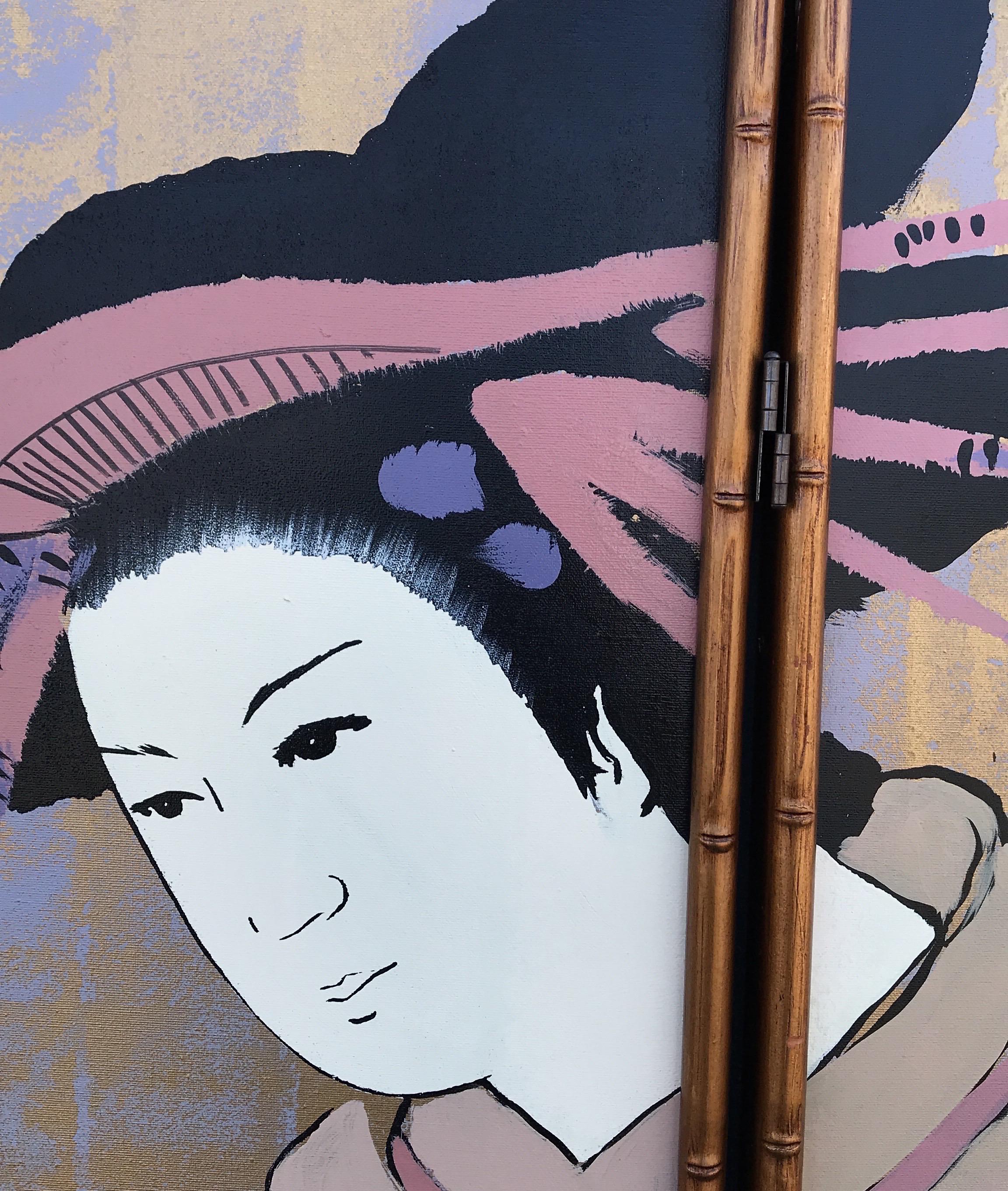 Three-Panel Painted Japanese Screen at 1stDibs | japanese panel ...