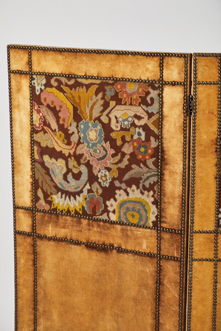 Three-Panel Velvet and Tapestry Folding Screen, 19th Century For Sale ...