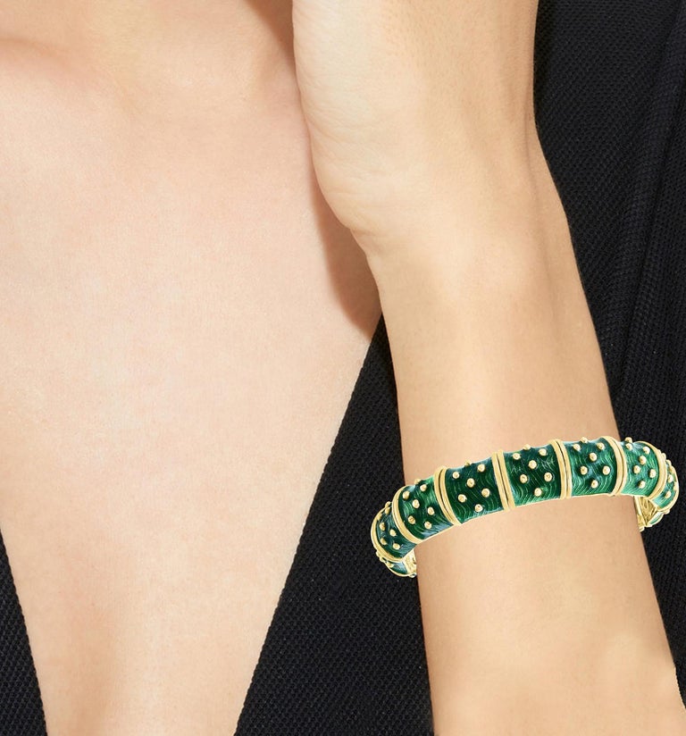 Three-Piece Bangel / Cuff Set Red Green and Blue Enamel 18 Kt Gold 286 ...