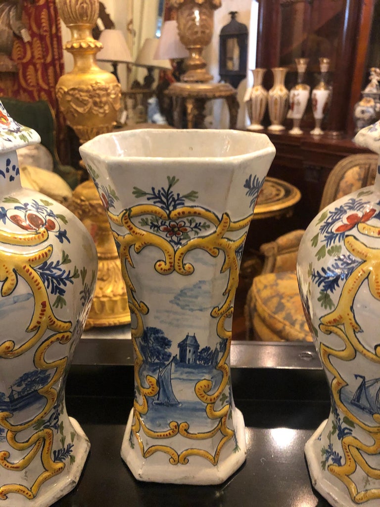 Three-Piece Delft Polychrome Garniture For Sale at 1stDibs