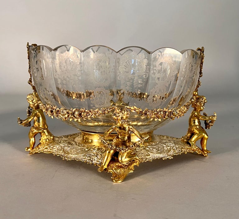 Three-Piece German Silver and etched crystal garniture For Sale at 1stDibs
