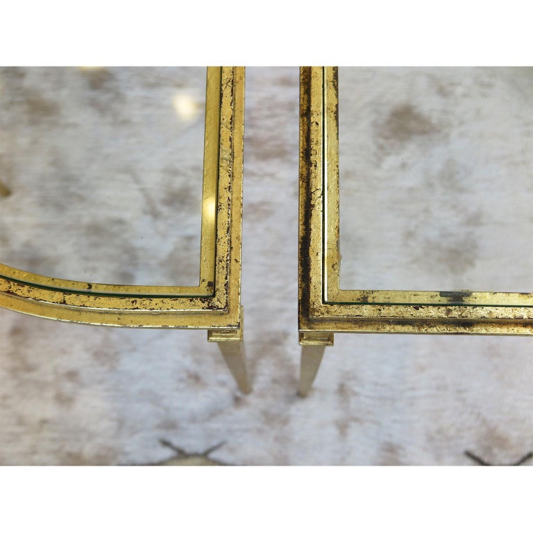 Three-Piece Glass Coffee Table in Gold Leaf with Demilune Sides at 1stDibs