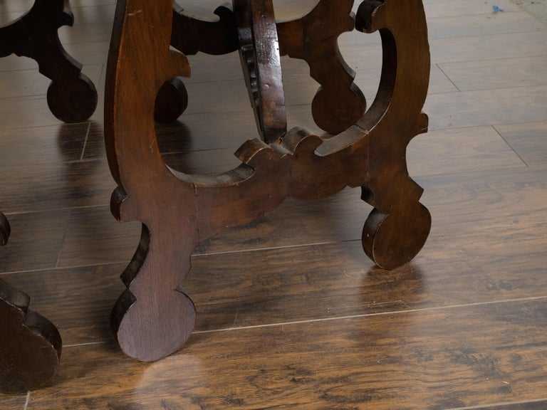 Three-Piece Italian Baroque Style Oval Top Table with Carved Lyre ...