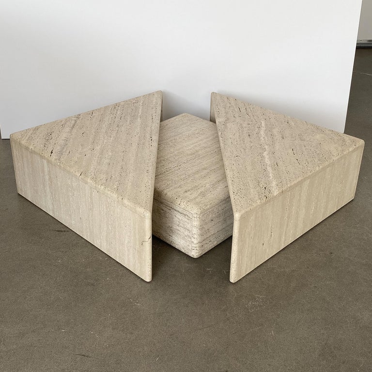 Three-Piece Layered Triangular Travertine Coffee Table at 1stDibs ...