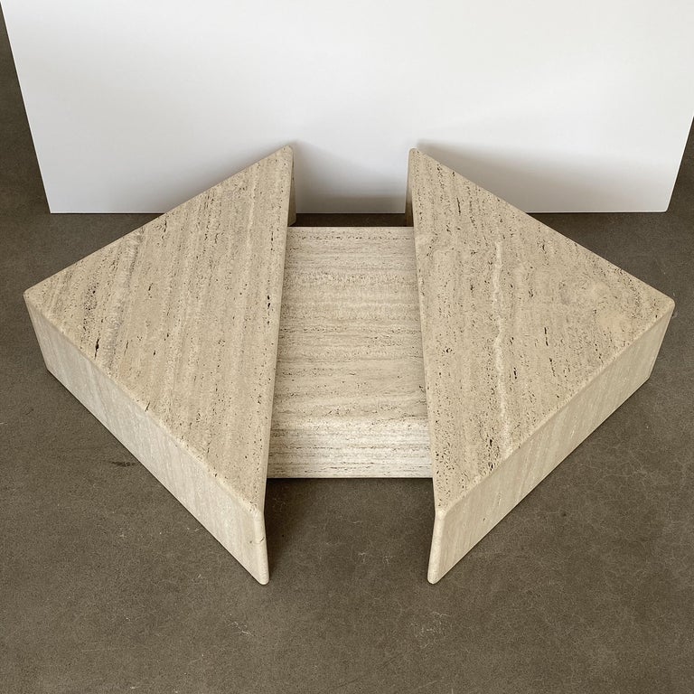 Three-Piece Layered Triangular Travertine Coffee Table at 1stDibs ...