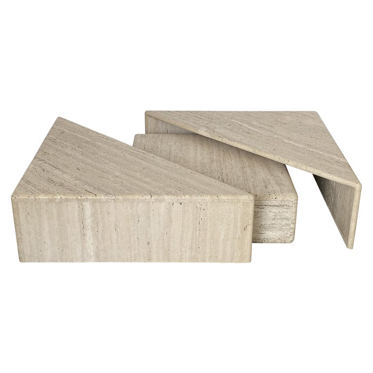 Three-Piece Layered Triangular Travertine Coffee Table at 1stDibs ...