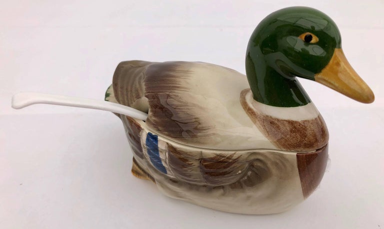 Three-Piece Mallard Ceramic Duck Sugar Bowl and Spoon, Handcrafted by ...