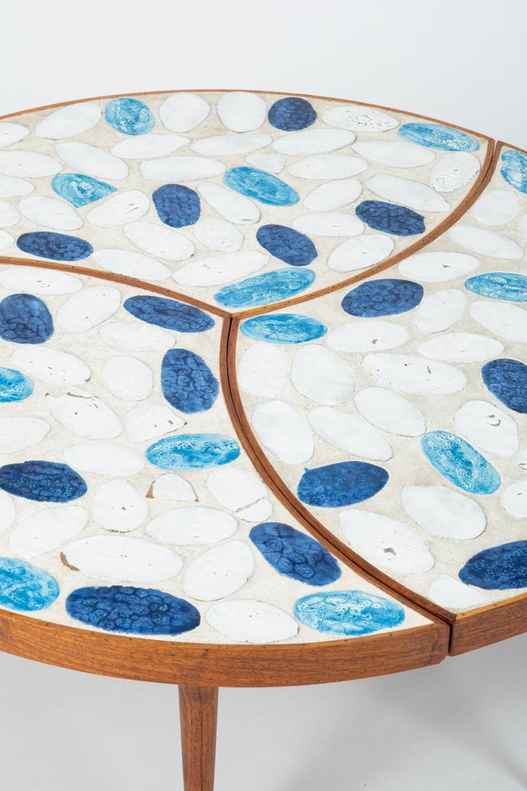 Three-Piece Round Coffee Table with Ceramic Tile Top at 1stDibs