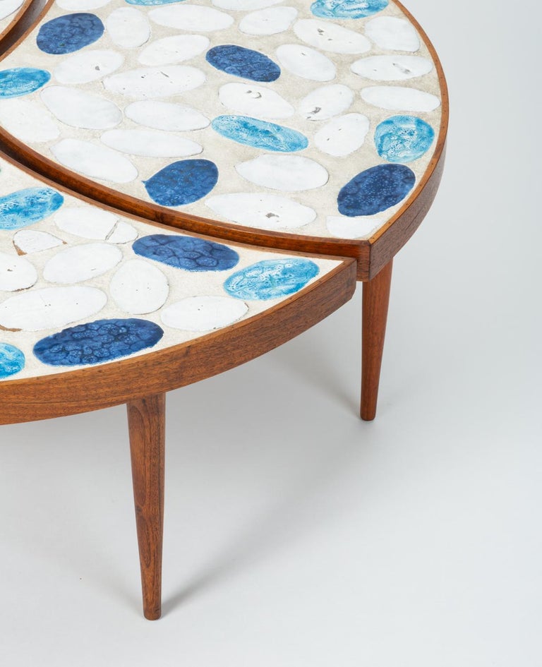 Three-Piece Round Coffee Table with Ceramic Tile Top at 1stDibs
