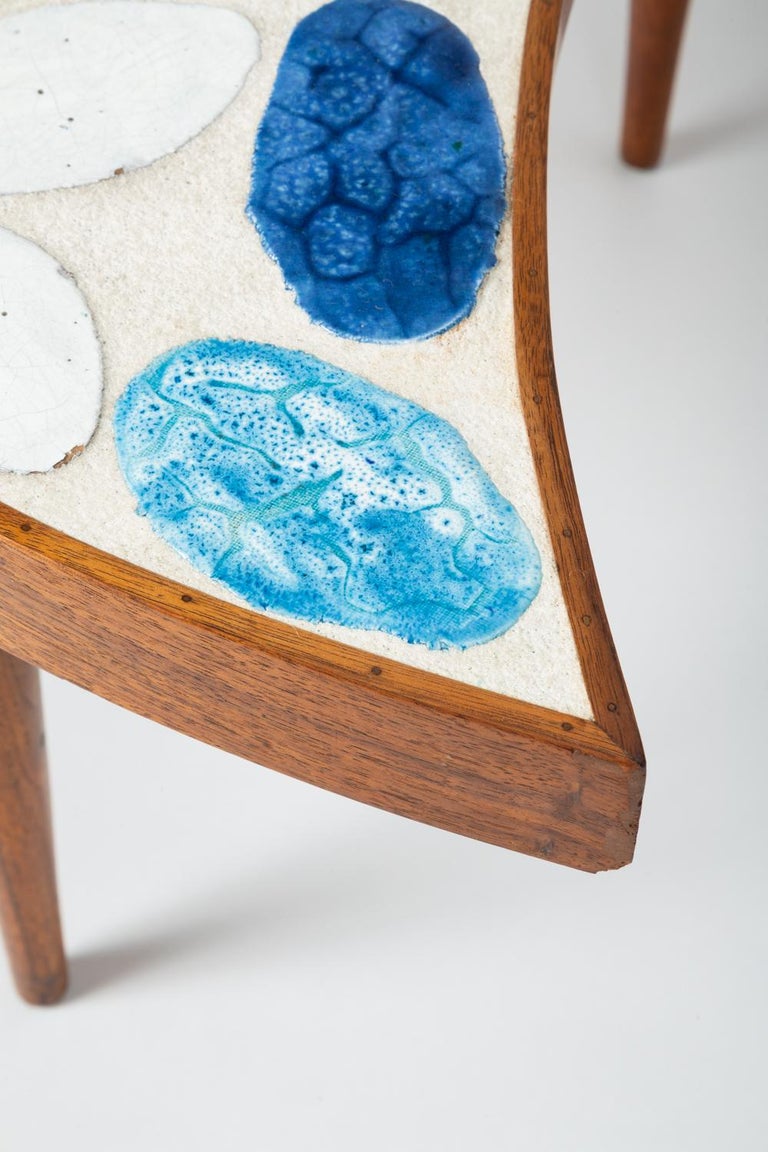 Three-Piece Round Coffee Table with Ceramic Tile Top at 1stDibs