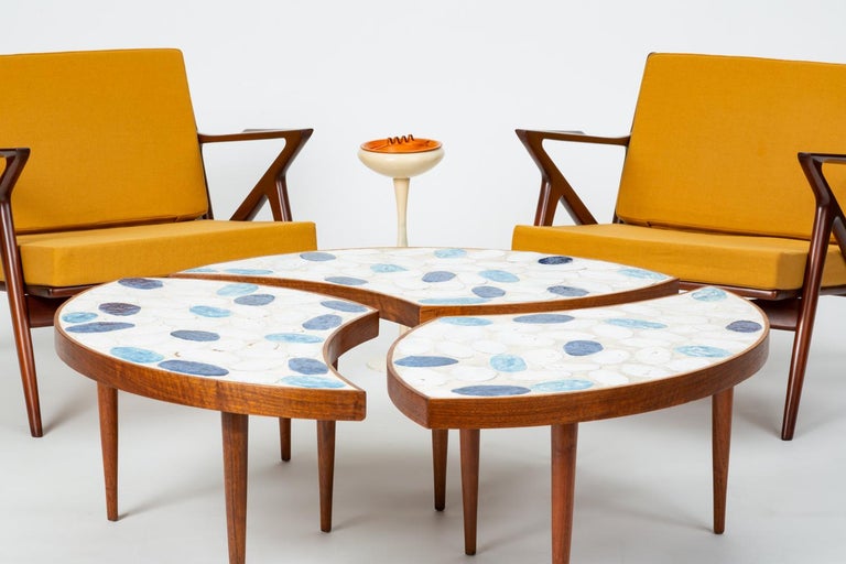 Three-Piece Round Coffee Table with Ceramic Tile Top at 1stDibs