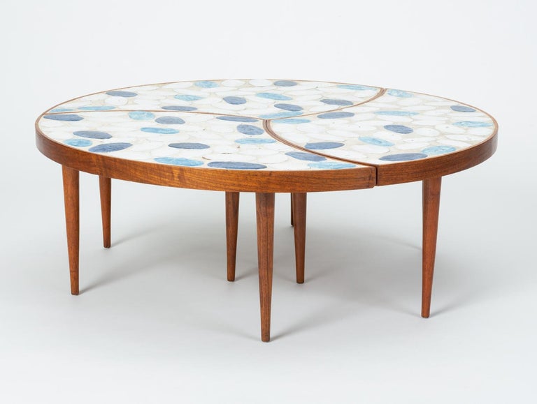 Three-Piece Round Coffee Table with Ceramic Tile Top at 1stDibs