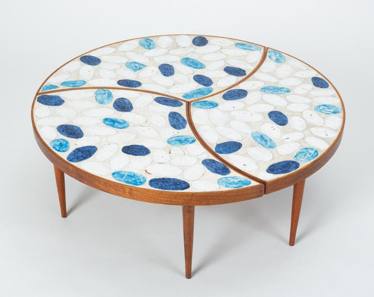 Three-Piece Round Coffee Table with Ceramic Tile Top at 1stDibs