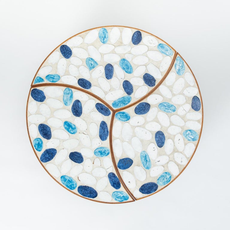 Three-Piece Round Coffee Table with Ceramic Tile Top at 1stDibs