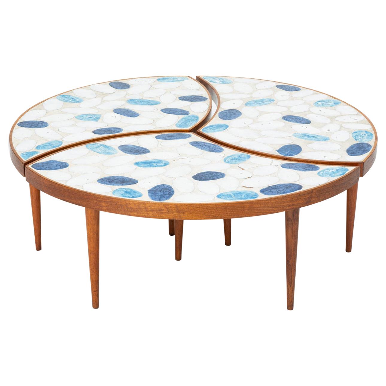 Three-Piece Round Coffee Table with Ceramic Tile Top at 1stDibs