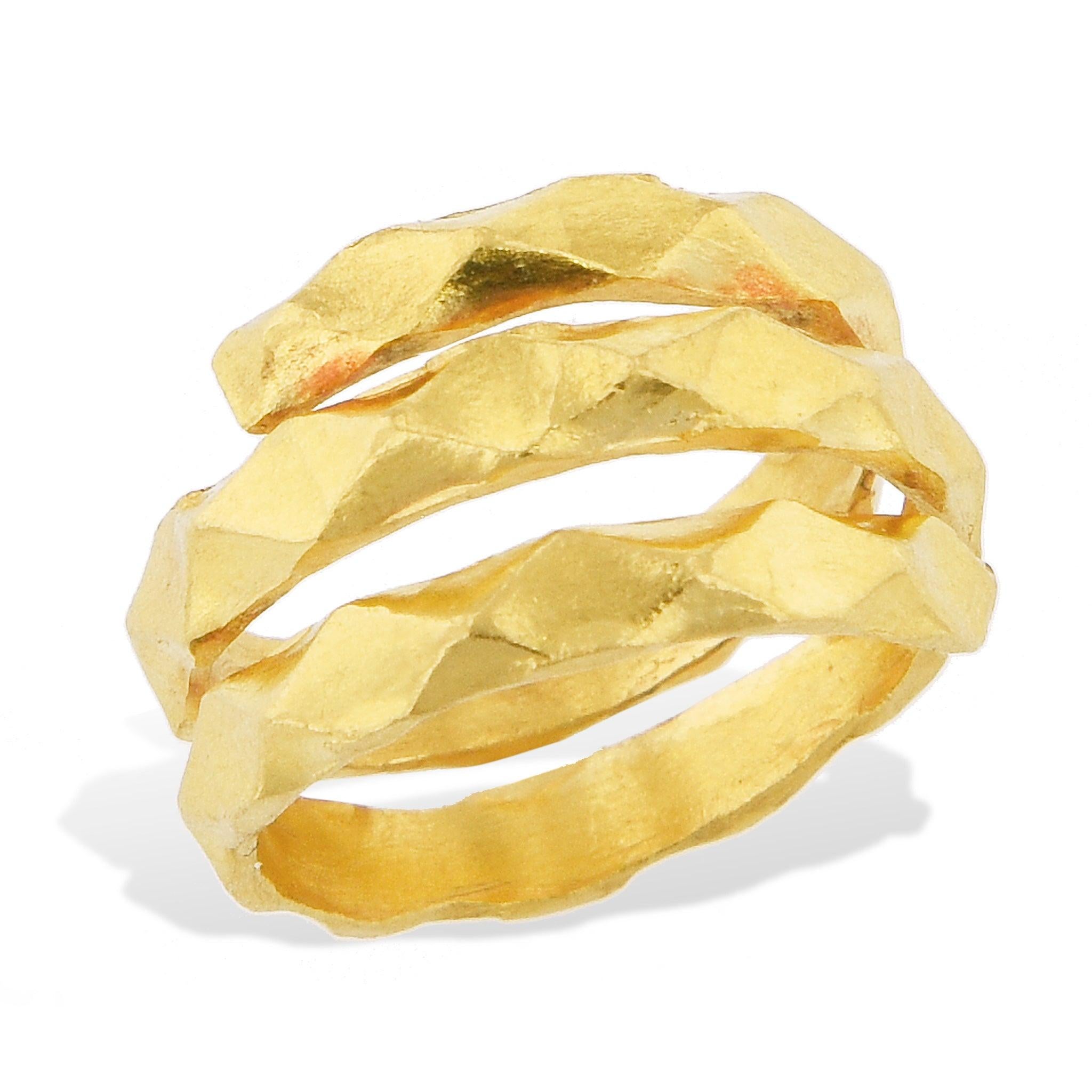 Three Row 23 Karat Yellow Gold Estate Ring For Sale at 1stDibs