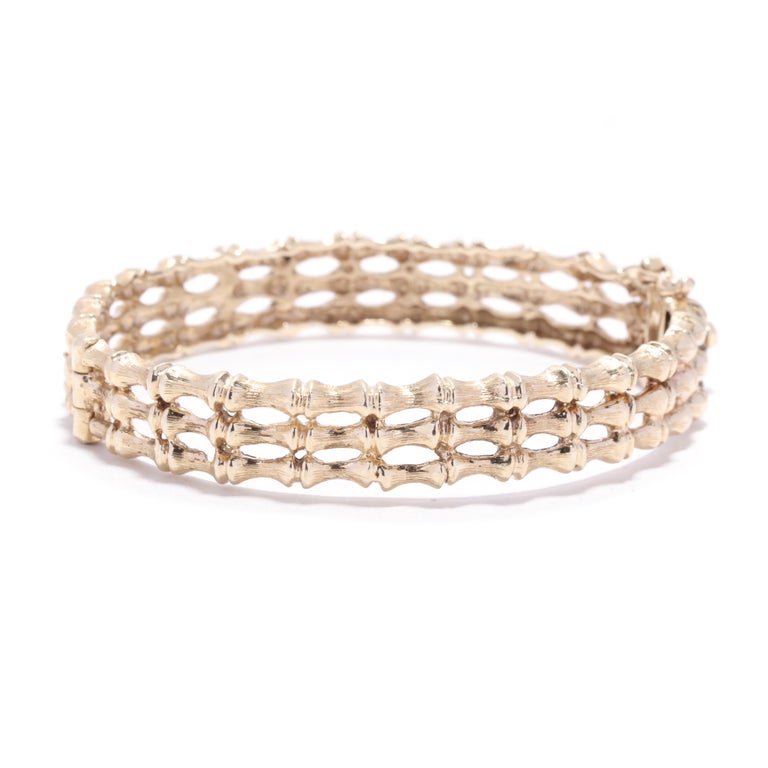 Three Row Bamboo Bangle Bracelet, 14K Yellow Gold, Simple For Sale at ...