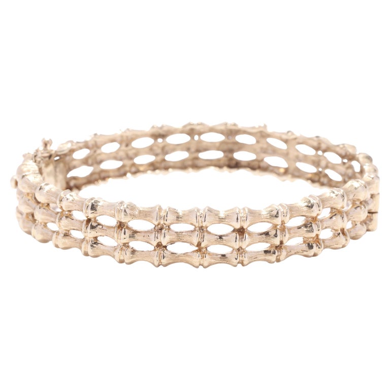 Three Row Bamboo Bangle Bracelet, 14K Yellow Gold, Simple For Sale at ...