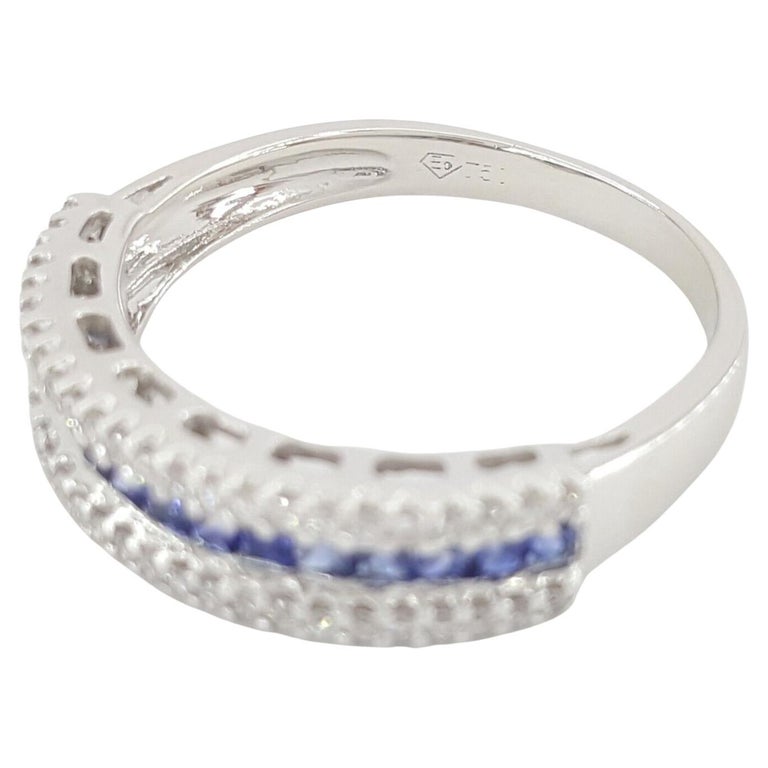 Three Row Blue Sapphire Diamond Ring For Sale at 1stDibs