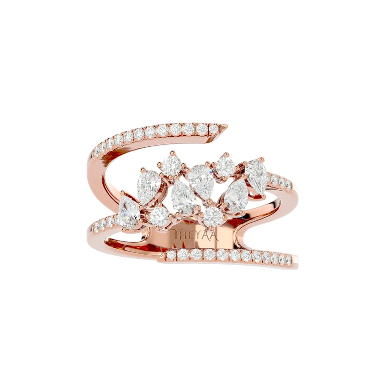 Three Row Diamond Cluster Ring in 18 Karat Gold For Sale at 1stDibs