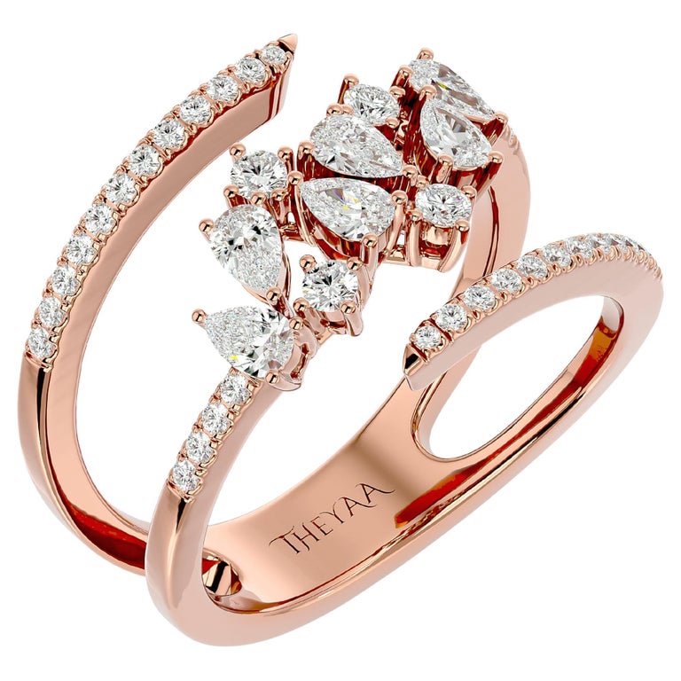 Three Row Diamond Cluster Ring in 18 Karat Gold For Sale at 1stDibs