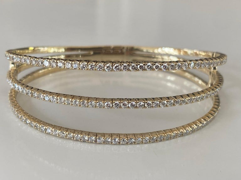 Three Row Diamond Flexible Bangle Bracelet For Sale at 1stDibs