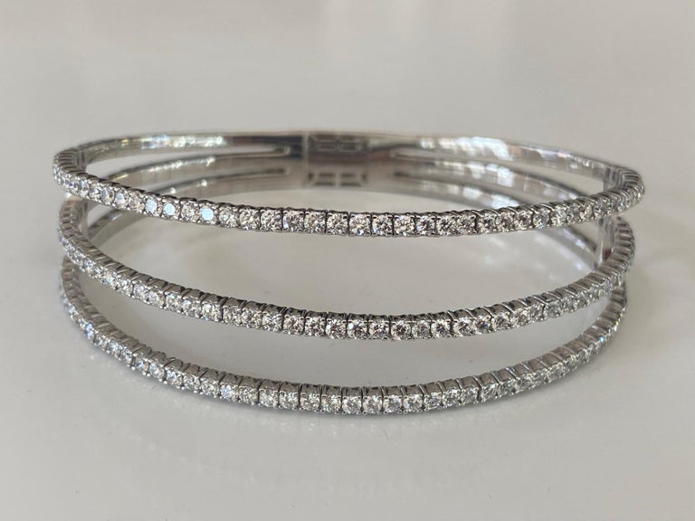 Three Row Diamond Flexible Bangle Bracelet For Sale at 1stDibs