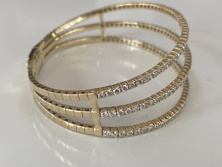 Three Row Diamond Flexible Bangle Bracelet For Sale at 1stDibs