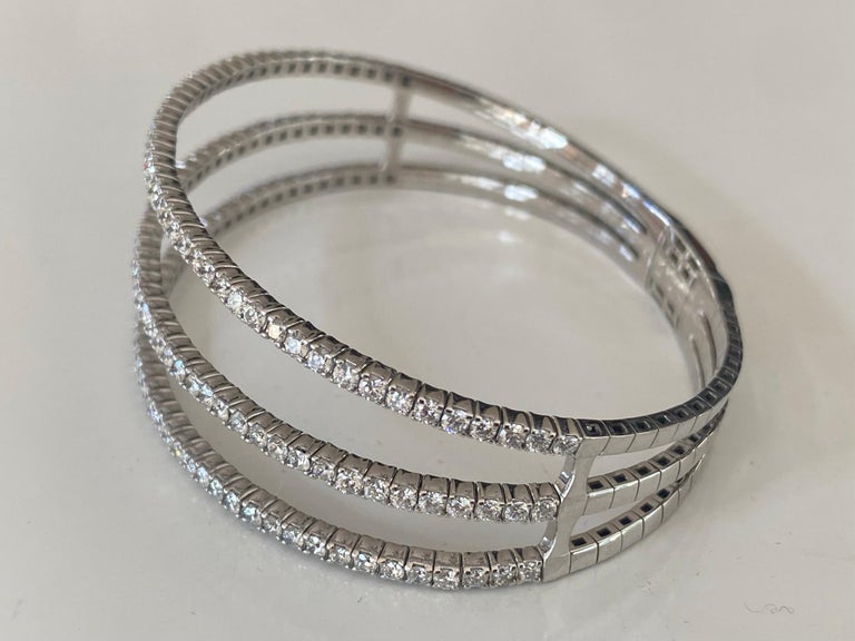 Three Row Diamond Flexible Bangle Bracelet For Sale at 1stDibs