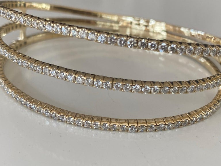 Three Row Diamond Flexible Bangle Bracelet For Sale at 1stDibs