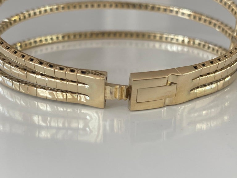 Three Row Diamond Flexible Bangle Bracelet For Sale at 1stDibs