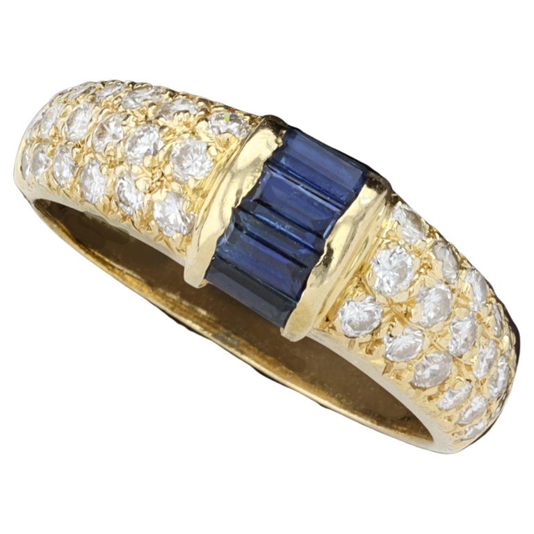 Three Row Diamond Ring with Bold Splash of Sapphires For Sale at 1stDibs