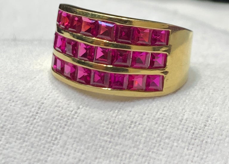 Three-Row Men's Ruby Ring at 1stDibs