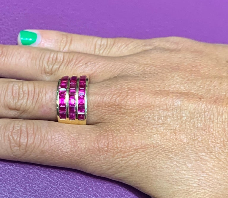 Three-Row Men's Ruby Ring at 1stDibs