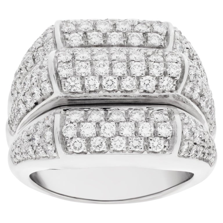 Three-Row Pave Diamond Ring in 18k White Gold For Sale at 1stDibs