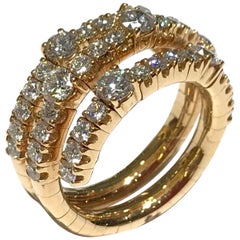 Retro Gold Diamond Three Row Cocktail Ring at 1stdibs