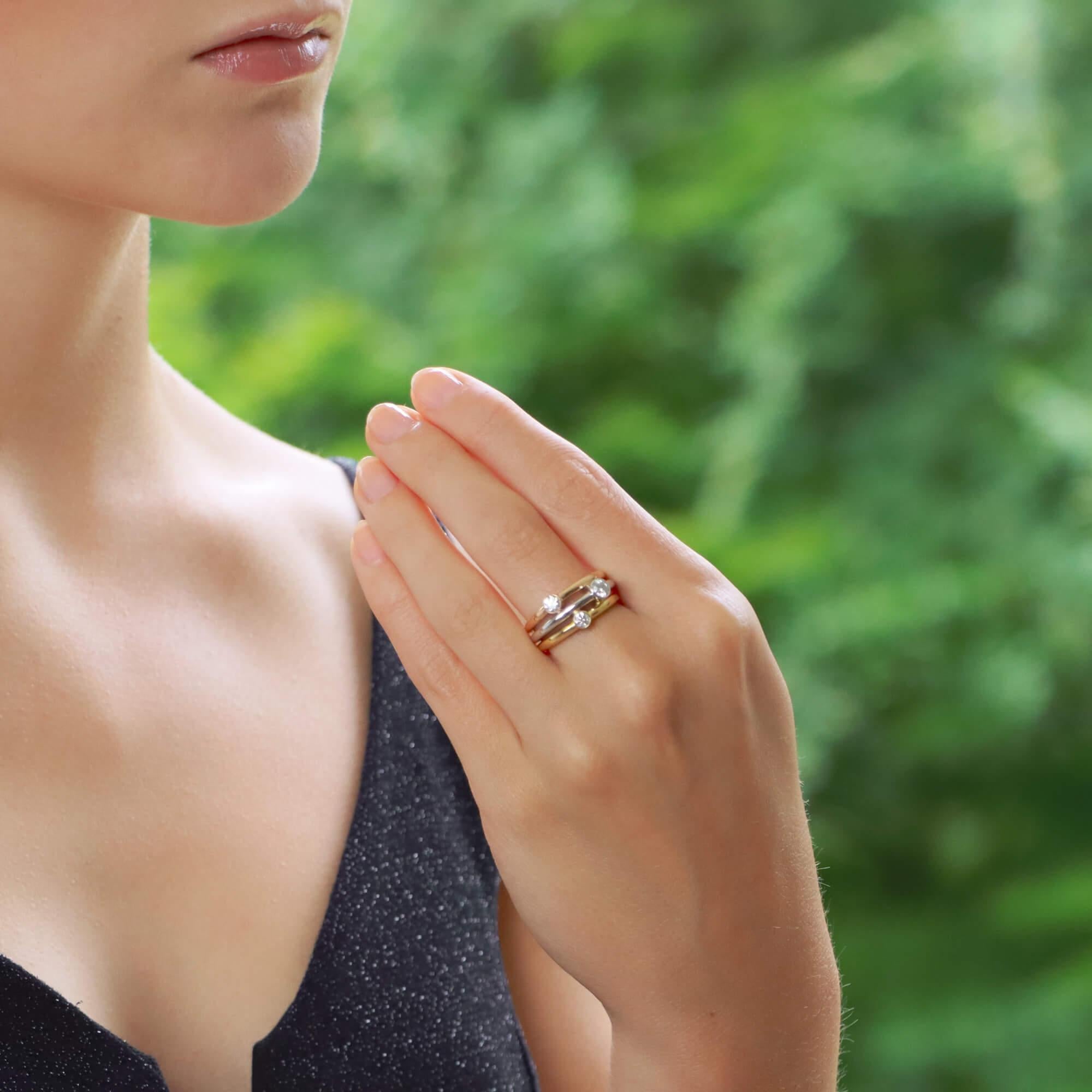 Three-Row Three Color Diamond Ring in 18 Carat Gold 0.62 Carat For Sale ...