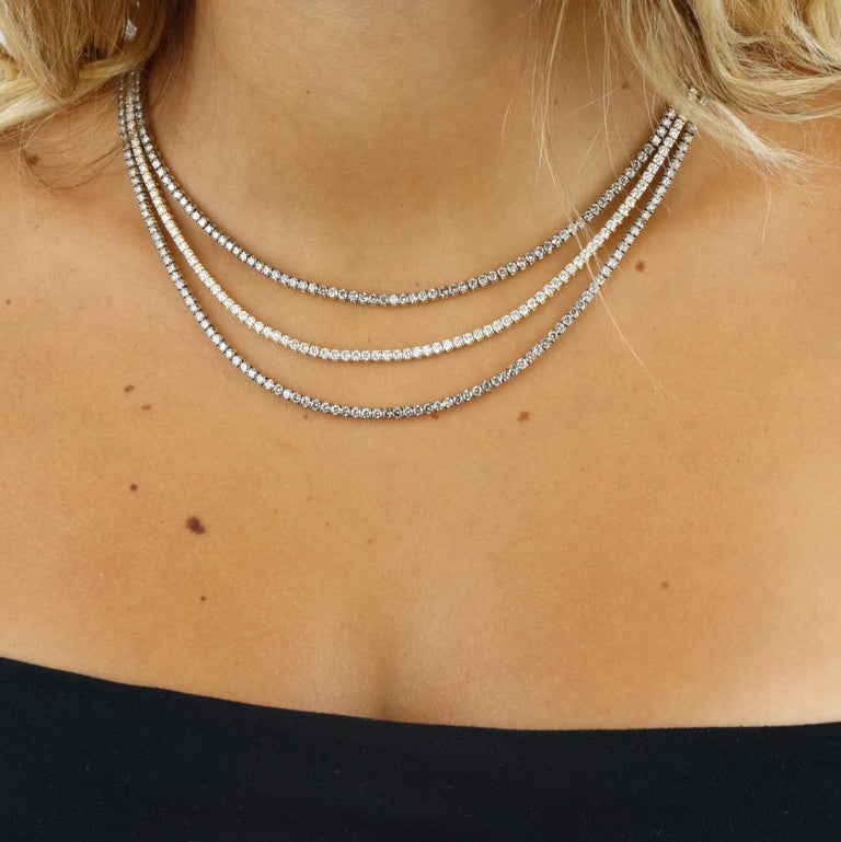 Three Row White and Brown Diamond Tennis Necklace in 18 Kt Yellow Gold ...