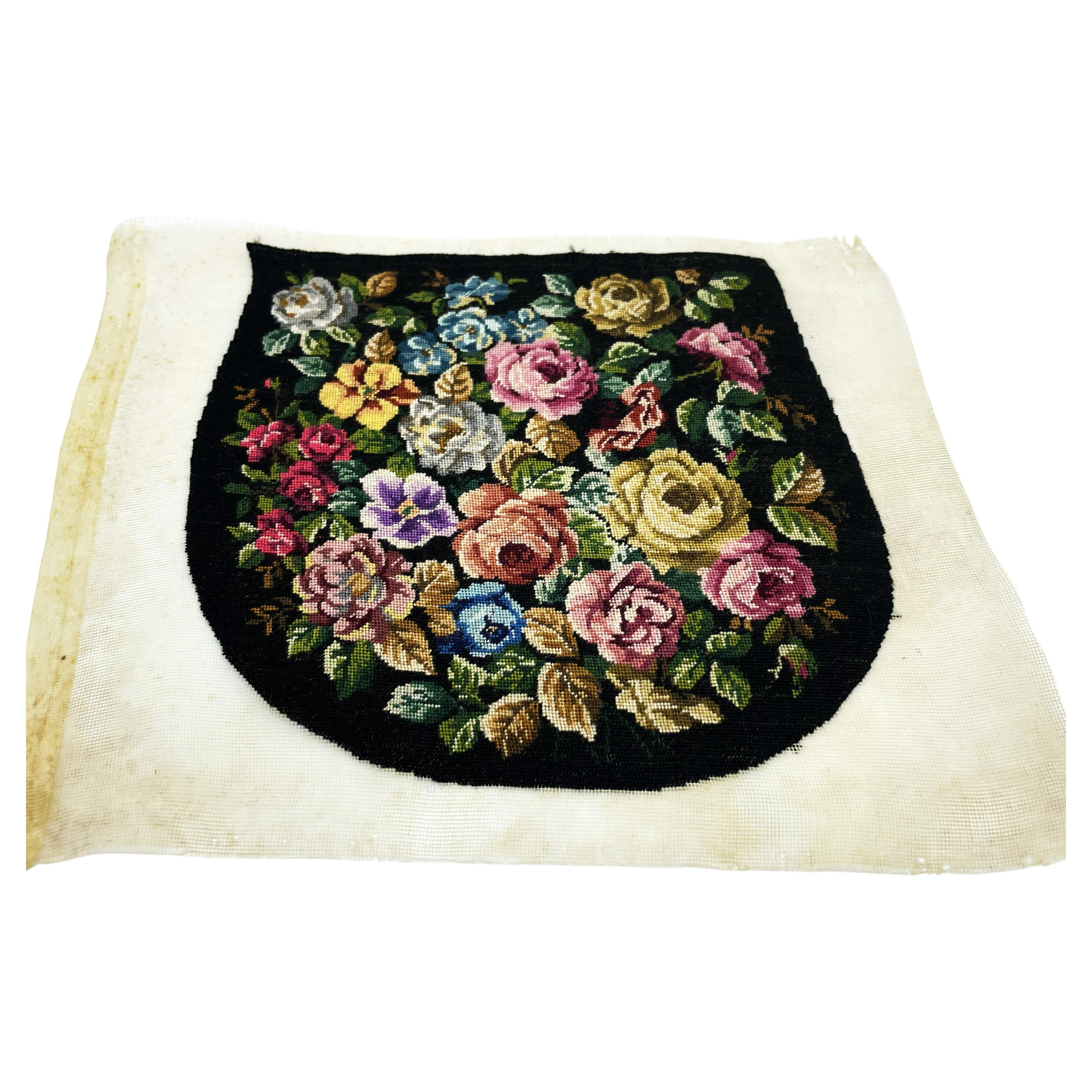 Hand-embroidered evening bag, petit point, brass bag hanger around 1900 ...