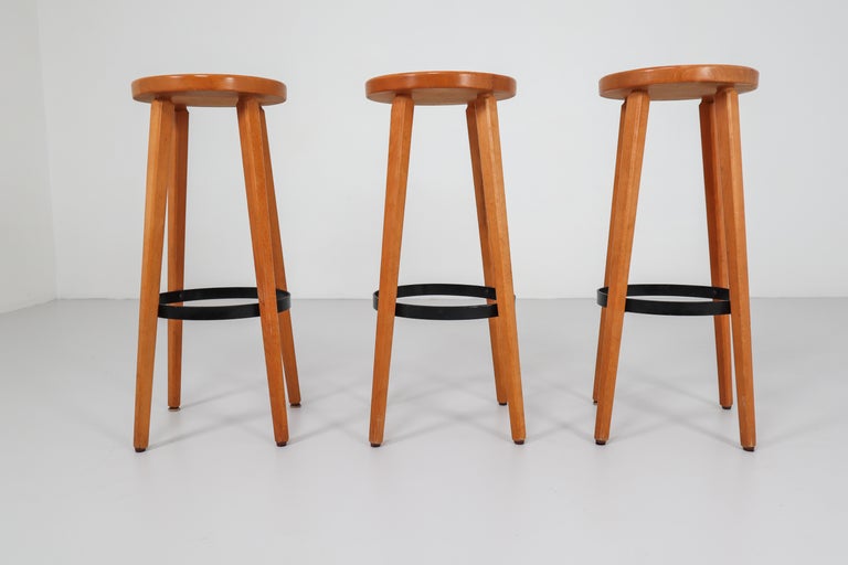 Three Scandinavian Mid-Century Modern Bar Stools in Blond Beech at 1stDibs
