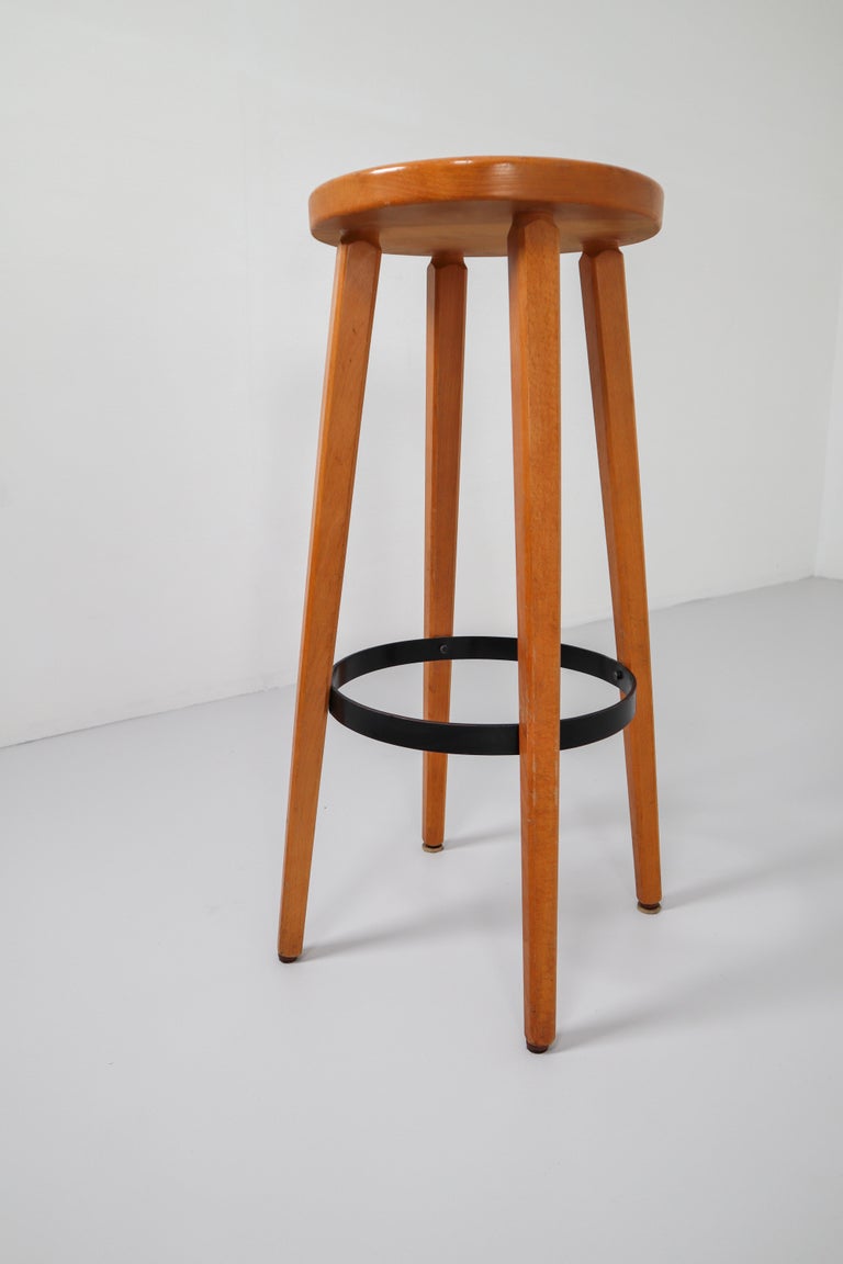 Three Scandinavian Mid-Century Modern Bar Stools in Blond Beech at 1stDibs