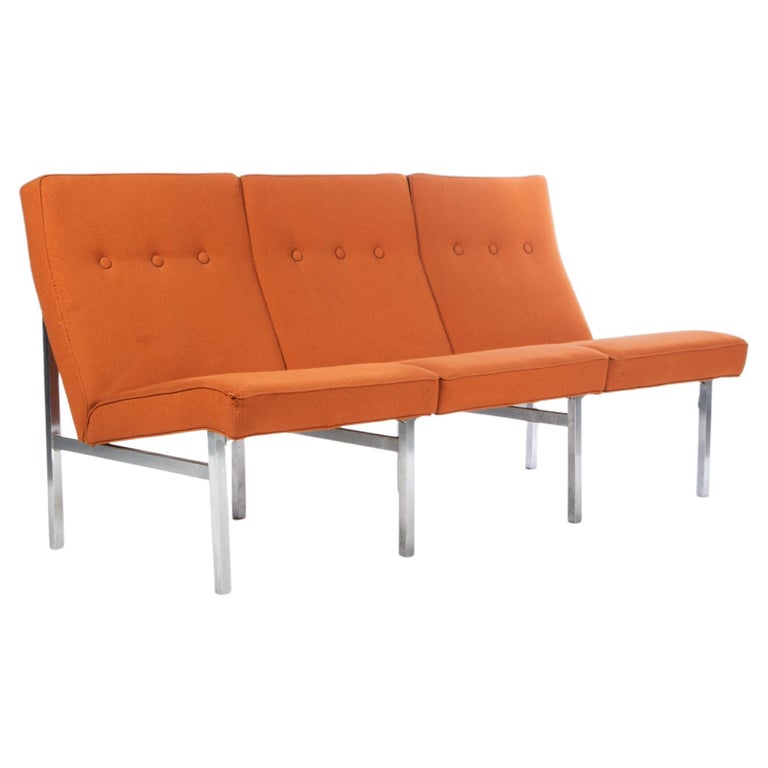 Three Seat Sofa / Bench in Original Orange Upholstery on a Chrome Base ...