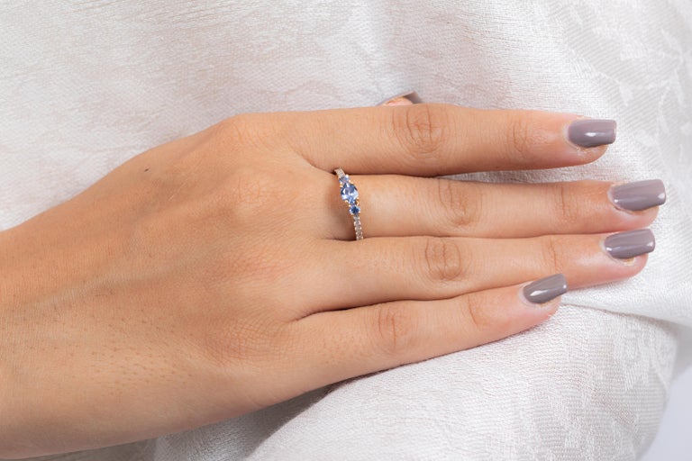 Customizable Three Stone Blue Sapphire and Diamond Engagement Ring in ...