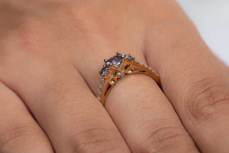 Customizable Three Stone Blue Sapphire and Diamond Engagement Ring in ...