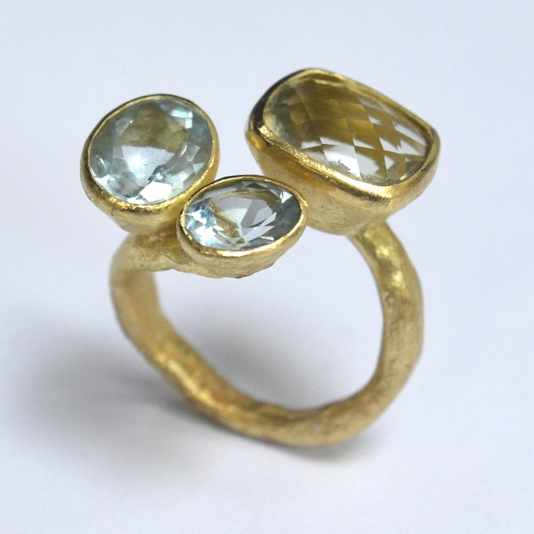 Three-Stone Cluster 18 Karat Gold Ring with Green Amethyst and Two ...